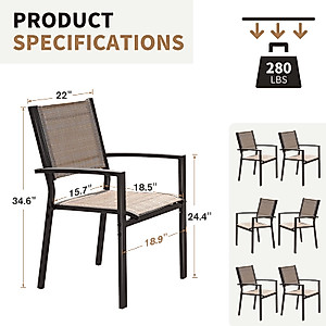 Devoko Outdoor Dining Chairs Set of 6 Patio Stackable Chairs for Backyard Deck (Brown)
