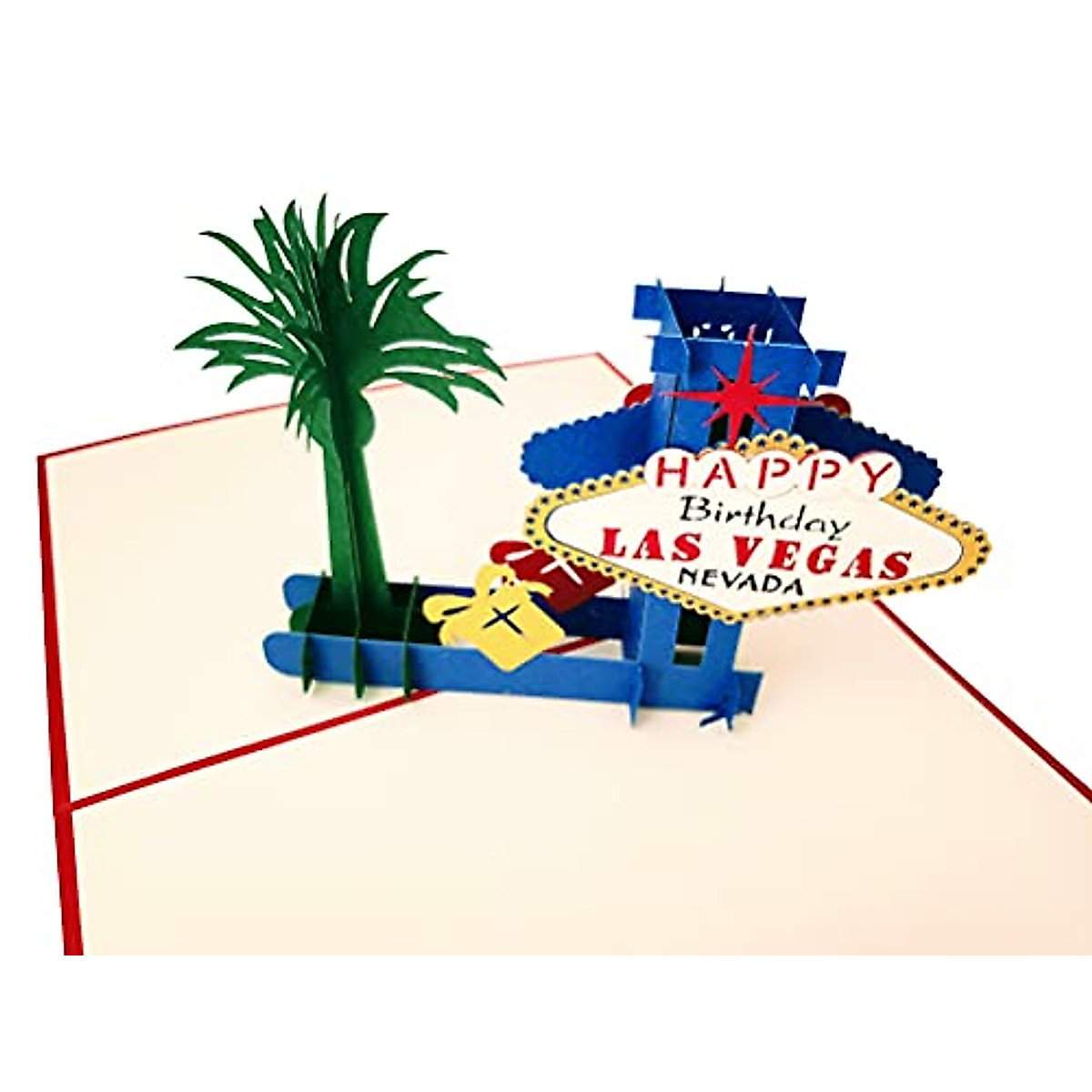 iGifts And Cards Unique Happy Birthday Red Cover Las Vegas 3D Pop Up Greeting Card - Fun, Congratulations, Celebration, Feliz Cumpleaños, Best Friend, Cute, Sin City, Famous, Unique