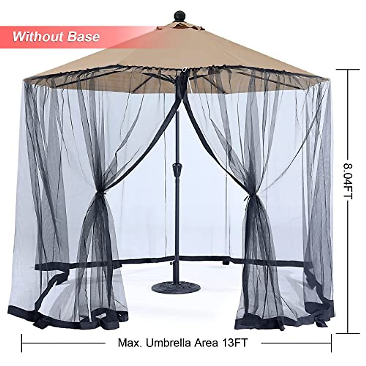 OUTDOOR WIND 9FT-11FT Patio Umbrella Netting with Zipper Door and Weight Bags,Black