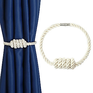 1Pc Magnetic Curtain Tieback Hanging Ball Hold-Back Clip Window Drape Buckle Rope Tie Backs Curtains Holder Accessory,Beige,2Pcs
