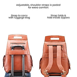 Handmade World Full Grain 18 Inch Leather Laptop Large Backpack Casual Bookbag Daypack Camping Travel Rucksack Knapsack (Tan Brown)