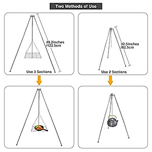 REDCAMP Campfire Tripod, Folding Camping Grill with Grill Grate, Tripod Cooker for Cooking,Ourdoor BBQ