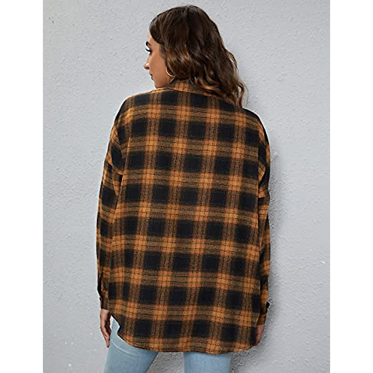 Blooming Jelly Women's Button Down Shirts Long Sleeve Collared Business Casual Tops Work Blouses V Neck Flannel T Shirts (Medium,Brown Plaid)