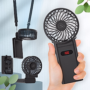neofeel Portable Handheld Fan, 4000mAh 15hrs Personal Fan with Adjustable Lanyard, 4 Speeds Battery Operated Fan In Rechargeable for Hiking, Travel, Office, School, Camping
