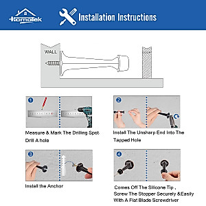 HOMOTEK 12 Pack Heavy Duty Solid Rigid Door Stop with Soft Rubber Tip, Zinc Die Cast Door Stopper Protect Wall & Door, Black