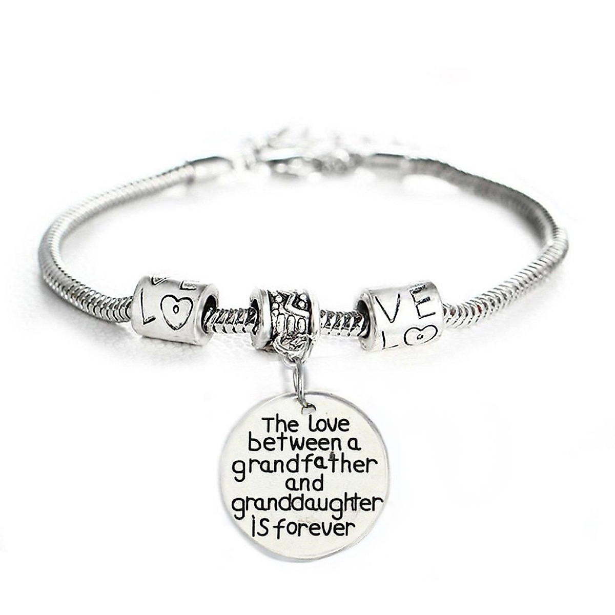 Luvalti Family Pendant Bracelet - The Love Between a Grandfather and Granddaughter is Forever, Stainless Steel, Charm, Best Family Personalized Memorial Gift Jewelry, Adjustable
