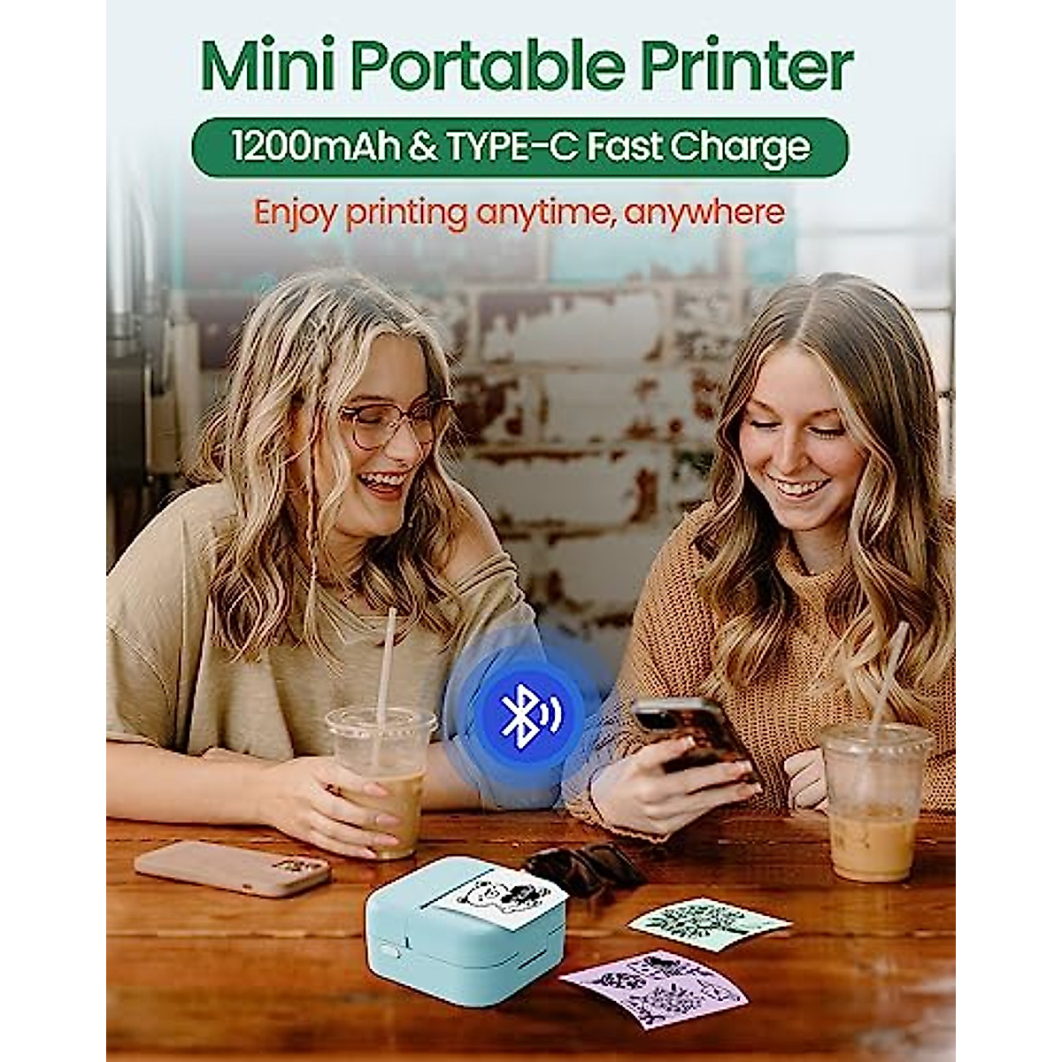 Memolife M02L Mini Printer Sticker Maker - Inkless Printer with 1 Roll Non-Adhesive Paper, Sticker Printer Machine for IOS + Android, Bluetooth Thermal Printer for Organizing Office Documents Printing