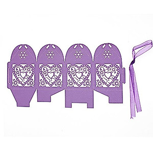 KPOSIYA 70 Pack Love Heart Laser Cut Wedding Party Favor Box Candy Bag Chocolate Gift Boxes Bridal Birthday Shower Bomboniere with Ribbons