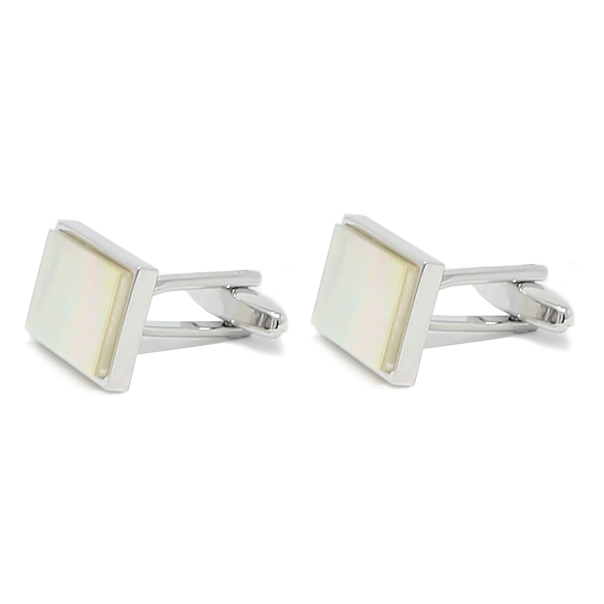 MENDEPOT Mother Of Pearl Cufflinks With Box Men Classic White Stone Cuff Links Wedding Groom Gift (Rectangle)