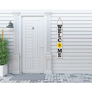 KPSheng Sunflower Hanging Signs Spring Welcome Porch Wood Sign 8x48 Inch Summer Spring Door Summer Hanging for Front Door Garden Home Yard Sunflower Party Decorations