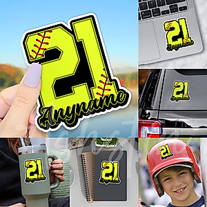 Custom Name Sticker Baseball Softball Helmet Decal Personalized Name Number Hard Hat Water-Resistant Vinyl Sticker for Helmet Merchandise Decor Water Bottle Bumper Sticker Decals Sport Gifts Idea