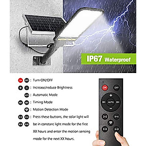 APONUO Solar Street Lights 2 Packs,100W Solar Street Light Outdoor Dusk to Dawn Lamp 98 LEDs 7000K Motion Sensor Light with Remote Control Pole Security Led Flood Light for Yard, Patio