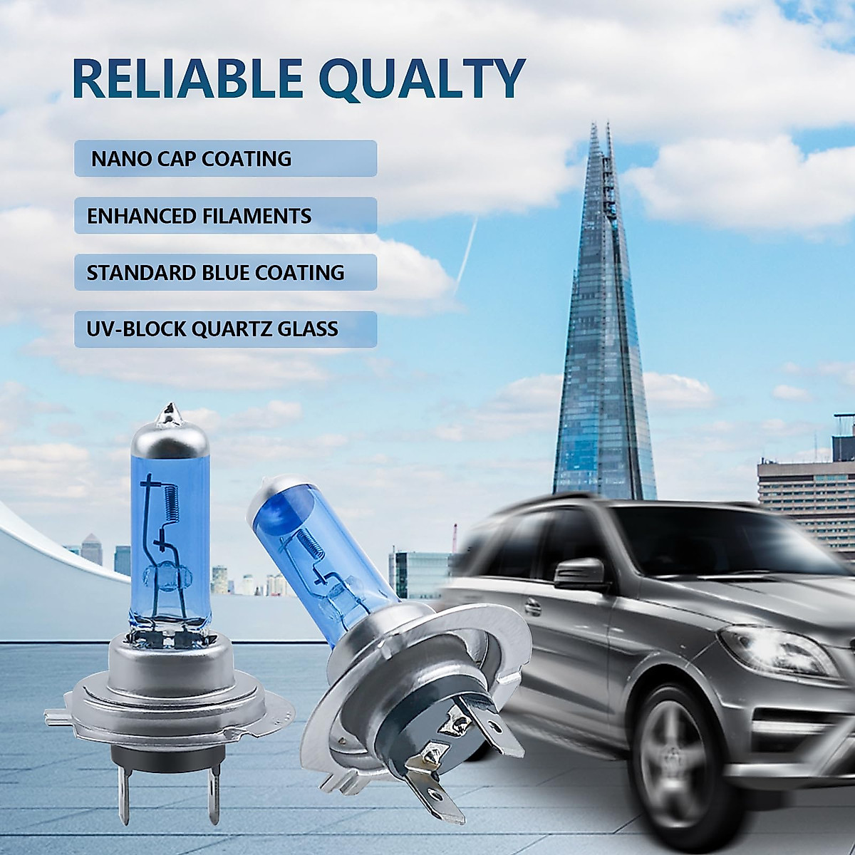 Gseigvee 2 PCS Car H4 Halogen Light Bulb, 12V 100W 850LM Ultra-white Front Fog Bulb, High-performance High Beam Low Beam Replacement, Universal Lighting Accessories for Most Cars (White)