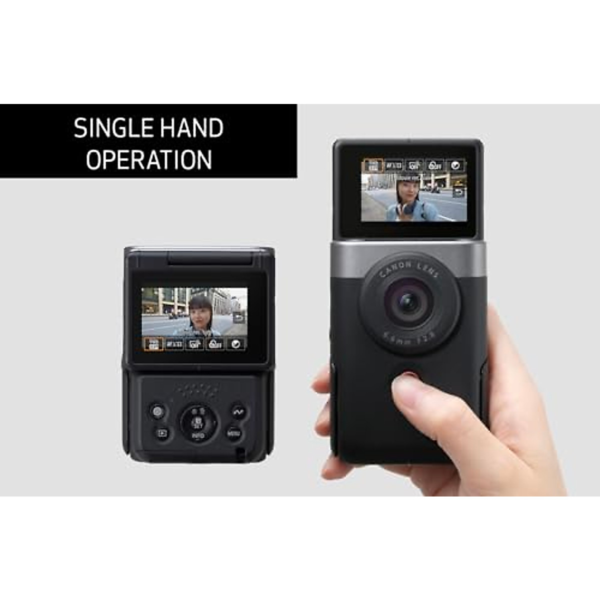 Canon PowerShot V10 Vlog Camera for Content Creators, 19mm Wide-Angle Lens, 1" CMOS sensor, 4K Video, Face-tracking, Built-in Microphone, Image Stabilization, Webcam, Live Streaming, Silver