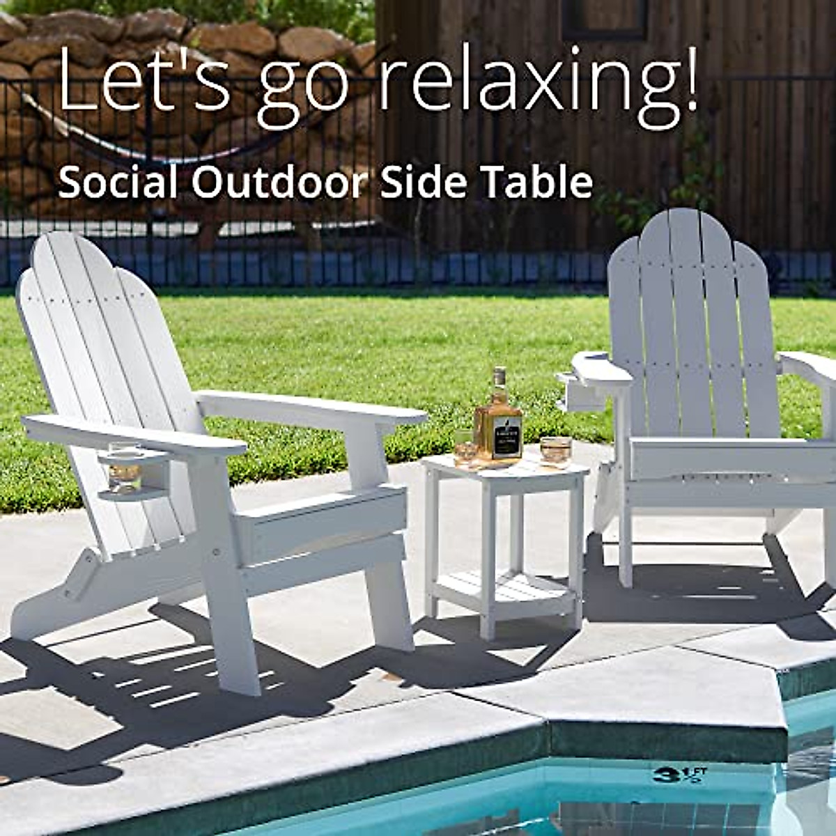 LUE BONA Adirondack Outdoor Side Table, White Poly Outdoor Patio End Table Weather Resistant, Pool Composite Plastic Morden Side Table for Patio, Pool, Porch, Garden, Lawn