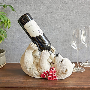 True Cheery Cub Polyresin Wine Bottle Holder - Table Top and Counter Wine Rack, Set of 1, Animal Home Decor, White, Holds 1 Standard Wine Bottle