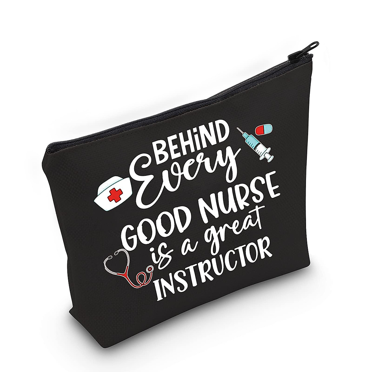 ZJXHPO Nurse Educator Survival Kit Behind Every Good Nurse Is A Great Instructor Makeup Bag With Zipper Nurse Teacher Appreciation Gift (BL Nurse Instructor)