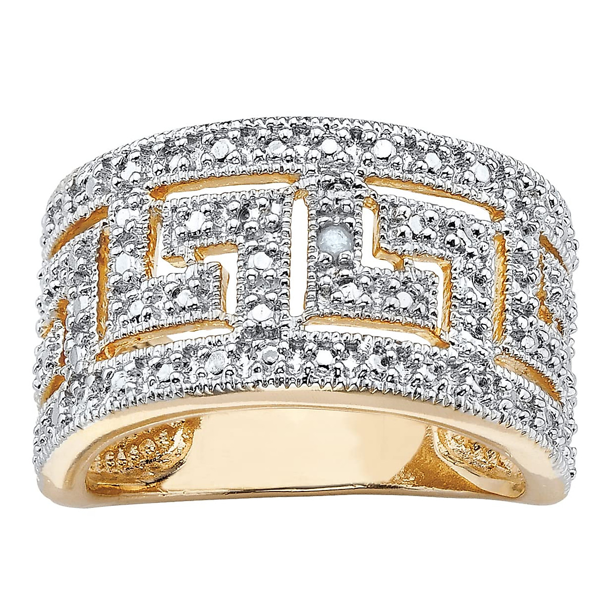 PalmBeach Yellow Gold-plated Genuine Diamond Accent Greek Key Ring Sizes 6-10 Size 7