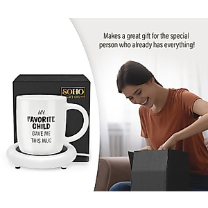 GALVANOX Coffee Mug with Electric Warmer, Gift for Mom or Dad with Heated Base - Great for Coffee Lover Parent, Birthday, Christmas, My Favorite Child Gave Me This Mug (12oz) Gift Boxed