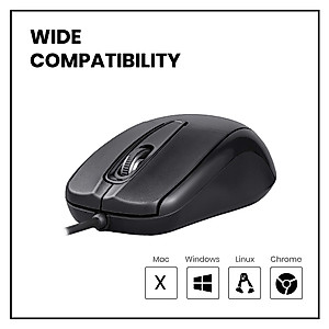Perixx PERIMICE-209 3 Button USB Wired Mouse - Optical - 1000 DPI - 5.9 Ft Cable - Black