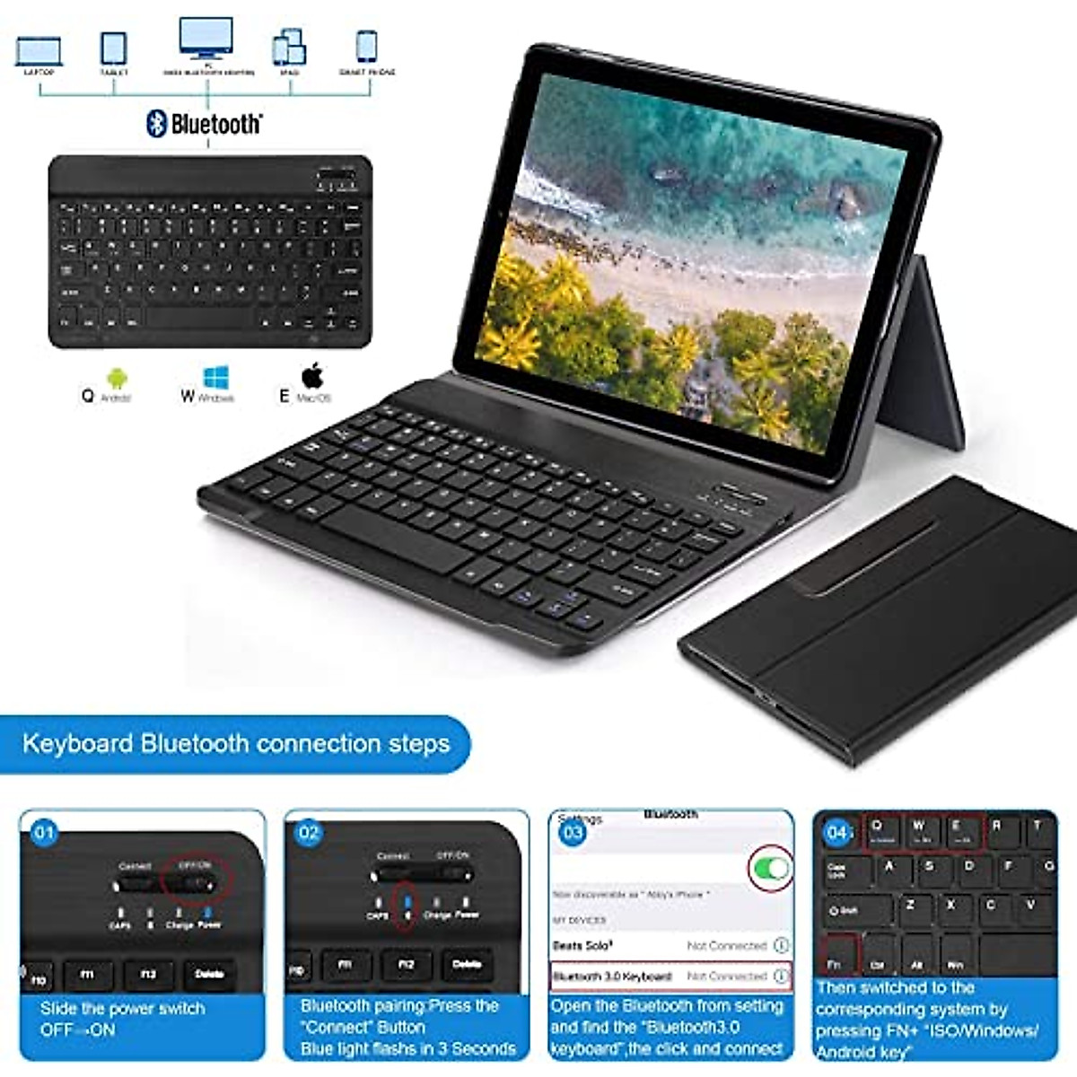 2023 Newest Tablet with Keyboard 10 Inch, Android Tablet Newest Octa-core Processor, 64GB ROM + 4GB RAM Storage, 256GB Expandable, 2 in 1 Tablet with 2 Sim Slot+WiFi, GPS, 1920x1200 HD Display -Black