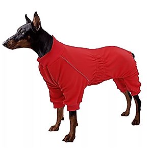 Dog Full Body Warm Fleece Coat with Legs Puppy Pyjamas Jumpsuit Suit with Reflective Zipper Closure Put on and Off Easy and Safety - Red - XL