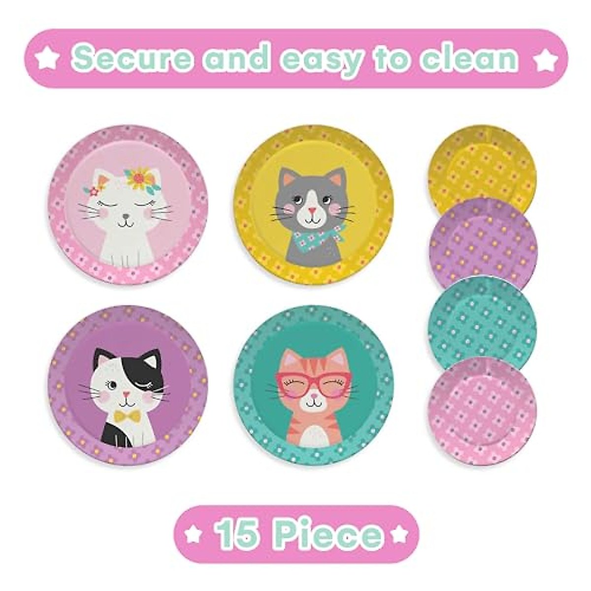 Jewelkeeper Toddler Toys - Tea Party Set for Little Girls - 15 Piece Toddler Tea Set Includes Teapot, Cups, Saucers, Plates, and Serving Tray, Cat Design with Carry Case for Easy Storage