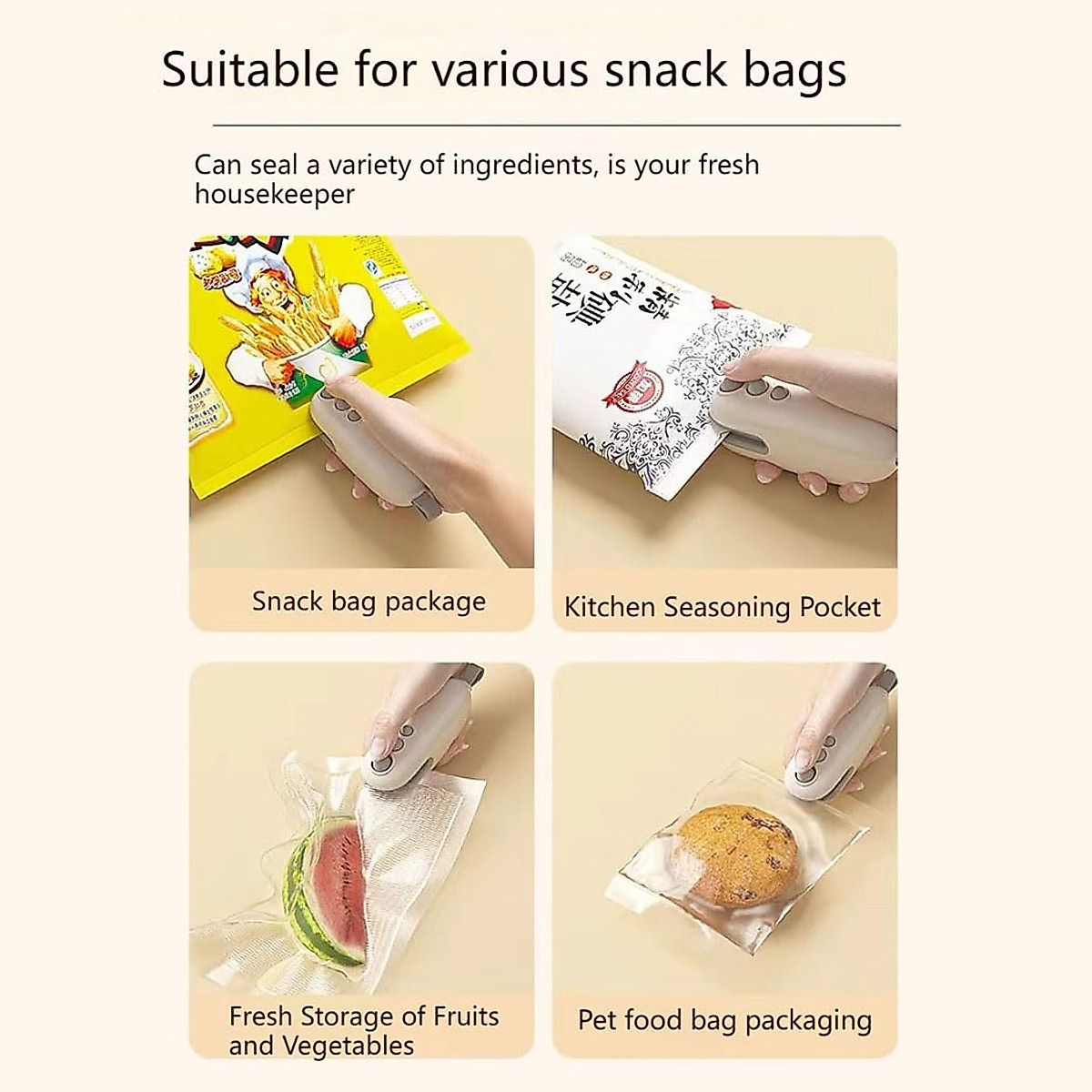 Mini Bag Sealer, 2 in 1 Chip Bag Sealer with Cutter, Rechargeable Bag Sealer Heat Seal (White)