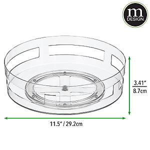 mDesign Lazy Susan Turntable Plastic Open Vented Spinner for Kitchen/Bathroom, Pantry, Fridge, Cupboards, Counter Organizing, Fully Rotating Organizer for Food, 11.5" Round - 2 Pack, Clear