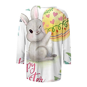 Women Happy Easter Graphic Shirt 3/4 Sleeve Tops Blouse Crewneck Tshirts Tees 2023 Cute FUUNY Basket Gift Clothes Tops
