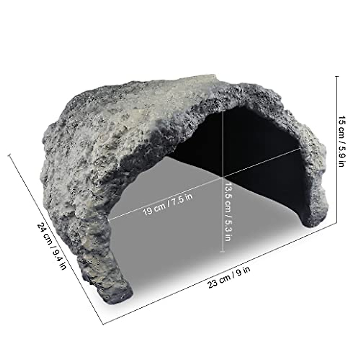 Gray Reptile Rock Cave Habitat Hide – Premium Non-Toxic Resin for Aquariums & Terrariums – Large Size