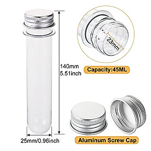 60 Pack 45 ml Plastic Test Tubes with Caps, Candy Tube Containers 140x25mm, Clear Test Tubes for Candy, Plastic Test Tube Container for Scientific Experiments, Party Favors, Bath Salts, Storage Tube
