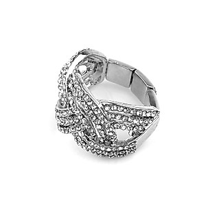 Nicole Miller New York Silvertone Twisted Stretch Clear Crystal Rhinestones Fashion Ring