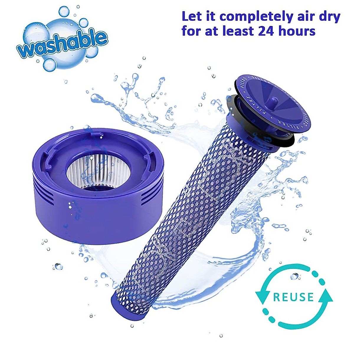 4 Pack Vacuum Filter Replacement Kit with Clean Brush for Dyson V8 Absolute, V8 Animal, V7 Absolute, V7 Motorhead, V7 Animal - 2 HEPA Post Filter, 2 Pre Filter, Replaces Part # 965661-01 & 967478-01