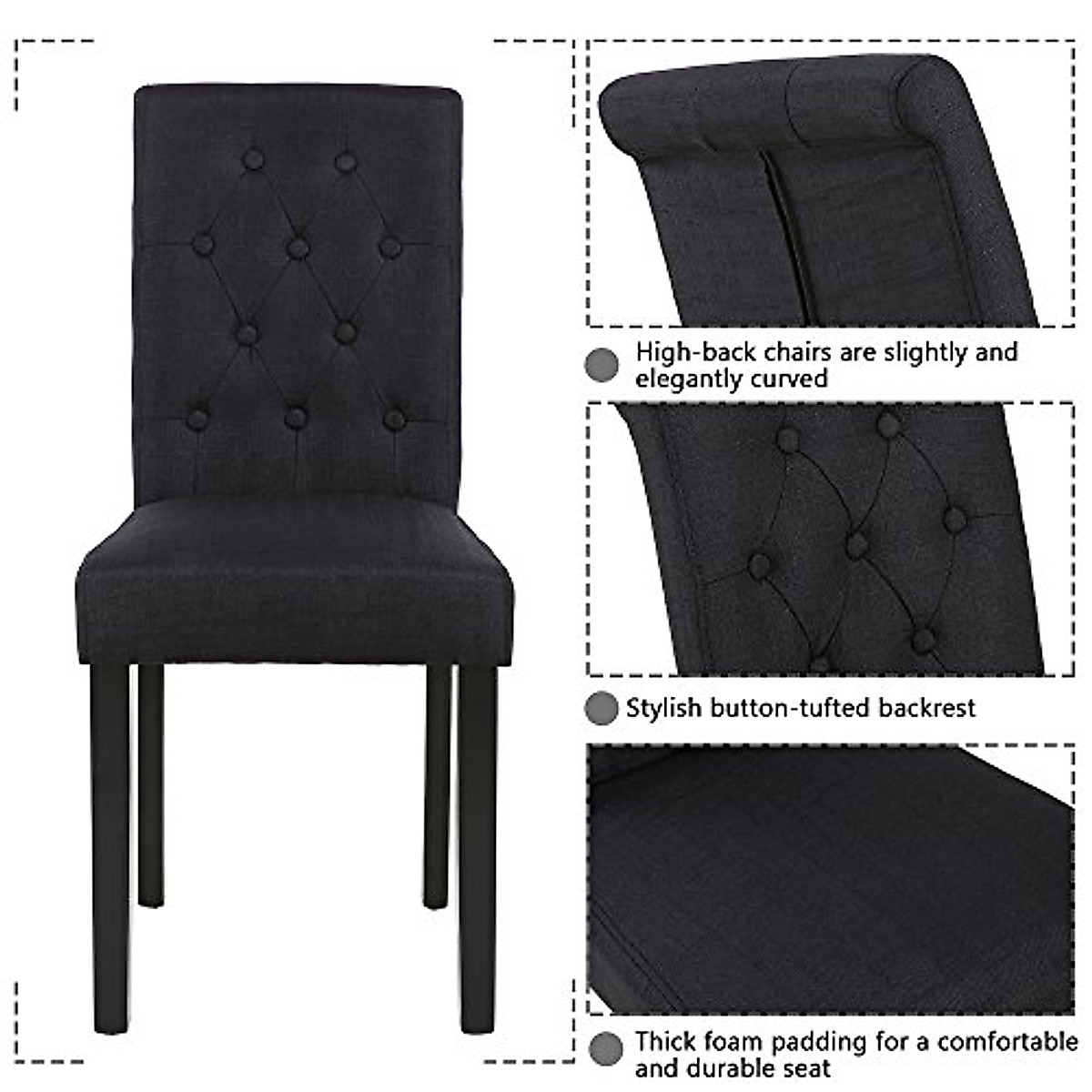 thksbought Set of 6 Upholstered Fabric Dining Chairs with Button-Tufted Details Living Room Chairs (Black Set of 6)