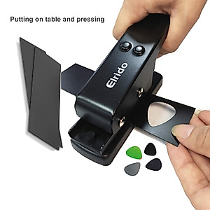 Elrido Guitar Picks Maker DIY Guitar Pick Punch Cutter with Leather Key Chain Pick Holder and 2 Pick Strips Sheet, Guitar Picks Making Tool Puncher Plectrum Punch Perfectly Every Time (1mm, Black)