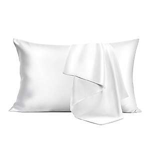 BEDELITE Satin Pillowcase for Hair and Skin, Upgraded Satin Pillow Cases Standard Size with Hidden Zipper 20x26 Inches, Ultra Smooth and Soft Cooling Pillow Cases for Hot Sleepers(White, 1 Pack)