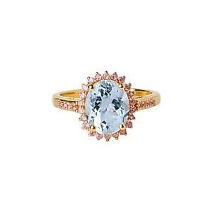 YoTreasure 2.51 Ct. Aquamarine Pink Sapphire 10kt Yellow Gold Promise Bridal Engagement Ring Side Stones