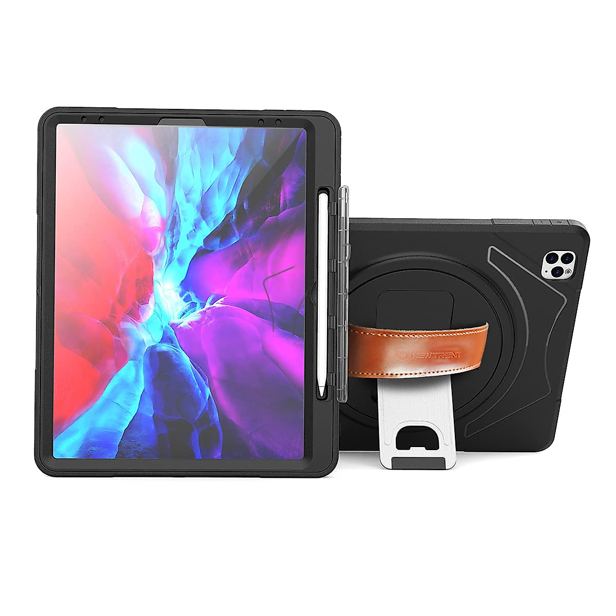 New Trent iPad Pro 12.9 6th Generation case, iPad Pro case for 5th Gen 2021, Metal Kickstand, Rotational Hand Strap, Apple Pencil Holder, Screen Protector
