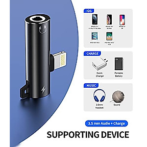 Headphone Adapter Lightning to 3.5mm AUX Audio Jack and Charging Dongle Earphone Headset Splitter Compatible with iPhone 11 12 13 Mini pro max xs xr x 7 8 Ipad Air para Y Cable Cord Converter Earbud