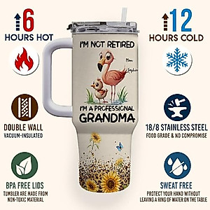 Personalized 40oz Tumbler - Cute A flamingo mother standing in shallow water while her chick Mother and Child Design with Nutrition Facts - Gift for Mom, Grandma, Mother's Day AFxDI0