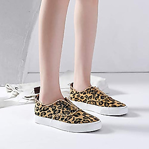 Women's Slip on Sneakers Walking Shoes Casual Girls Canvas Fashion Sneakers（Leopard,US7）