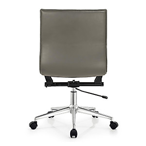 2xhome Modern Office Desk Chair | Upholstered PU Leather Ribbed Armless Mid Back with Metal Frame | Adjustable Height, Tilt Lock | Computer, Home, Executive, Conference, Meetings, Gray