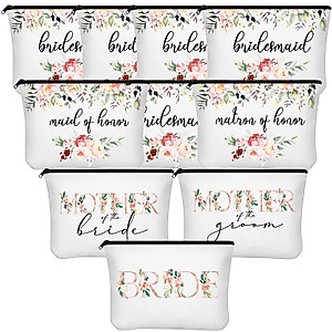 10 Pieces Bridesmaid Makeup Bag Wedding Canvas Bag Bride Bridesmaid Bags Print Bridesmaid Gift Bag Canvas Makeup Bags Wedding Party Cosmetic Bag Bridal Shower Gift Bags for Women Bridal Party(Floral)