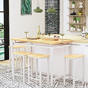 Lamerge Counter Height Dining Table and Chairs Set for 4,5 Piece Bar Table Set,Wood Kitchen Table and 4 Bar Stools for Small Spaces,Apartment, Pub,Dining Room,Oak (LCHD-O)