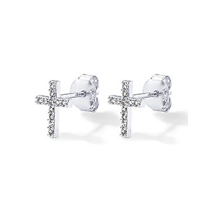 PAVOI 14K White Gold Plated Sterling Silver Earrings | Pave CZ White Gold Cross Earrings for Women