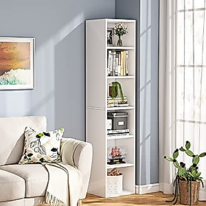 Tribesigns 70.9 Inch Tall Narrow Bookcase, Modern White Corner Bookcase with Storage, 6 Tier Cube Display Shelves for Home Office