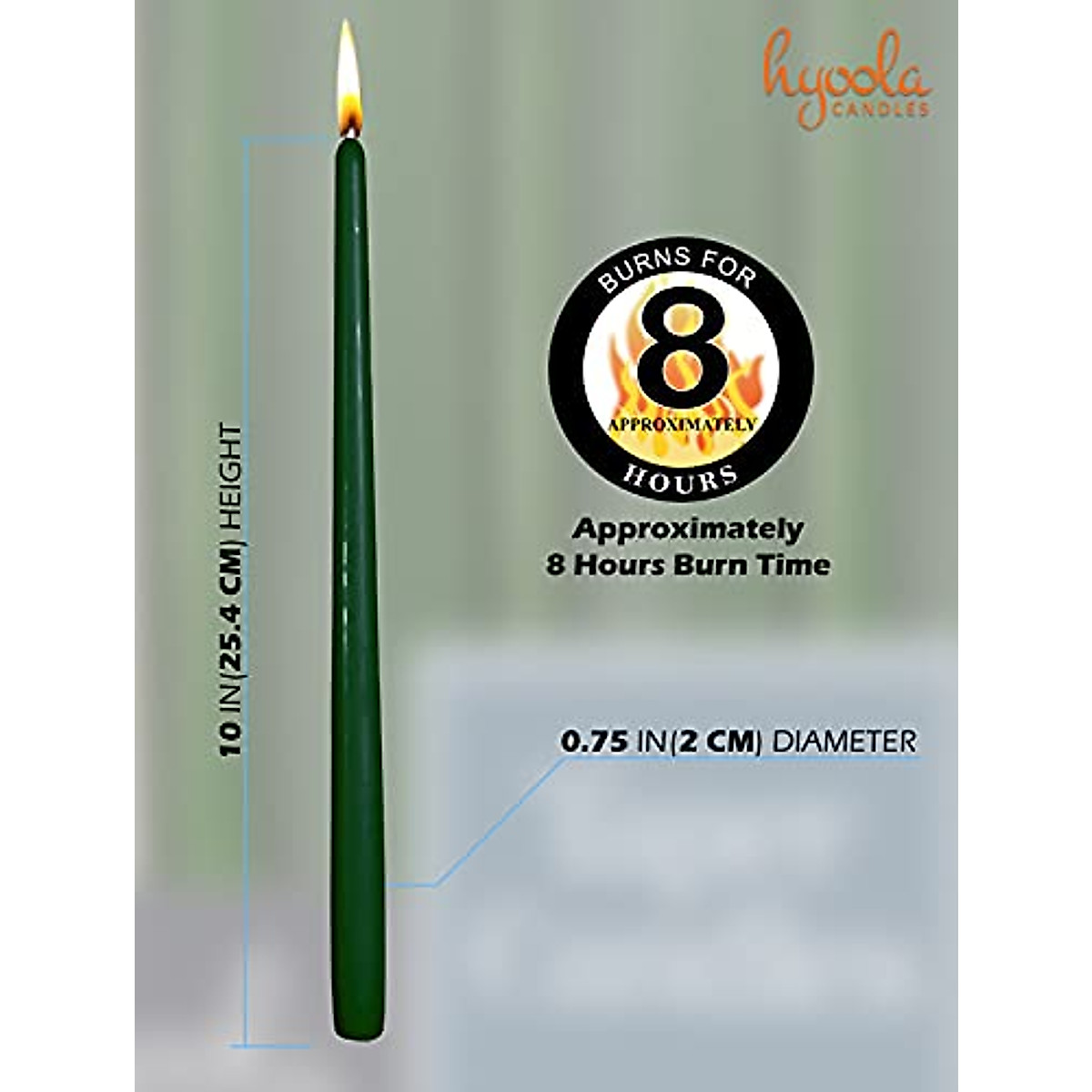 Hyoola 12 Pack Tall Taper Candles - 10 Inch Hunter Green Dripless, Unscented Dinner Candle - Paraffin Wax with Cotton Wicks - 8 Hour Burn Time