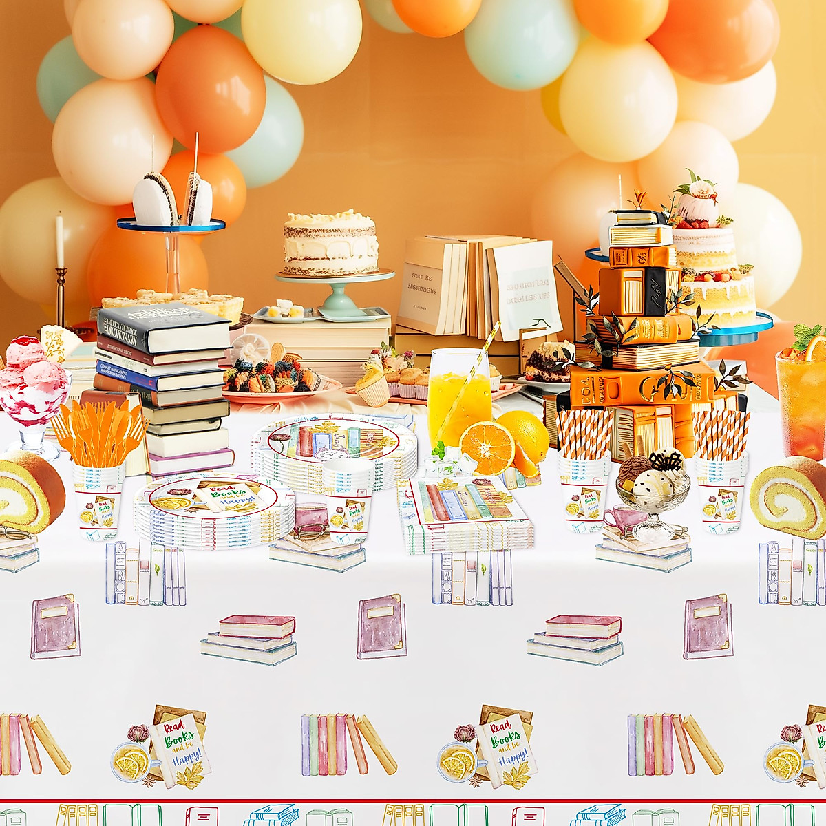 YJRJSC Book Themed Party Decorations Tablecloth - Disposable Books Book Club Birthday Party Supplies Tablecover, Book Library Reading Theme Baby Shower Decorations Table Cloth - 3 Pcs(54in x 108in)