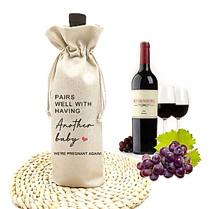 Socive Baby Announcement Wine Bag, Pregnancy Announcement, Gift for Grandparents, Aunt and Uncle - Pairs Well With Having Another Baby,We Are Pregnant Again(5SW19103)